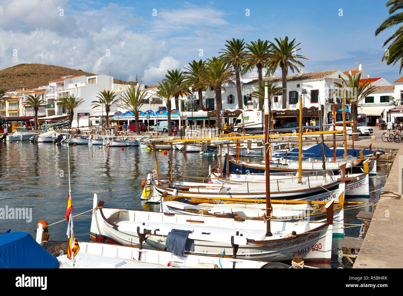 Fishing boats in harbour, Fornells, Menorca, Balearic Islands, Spain ...