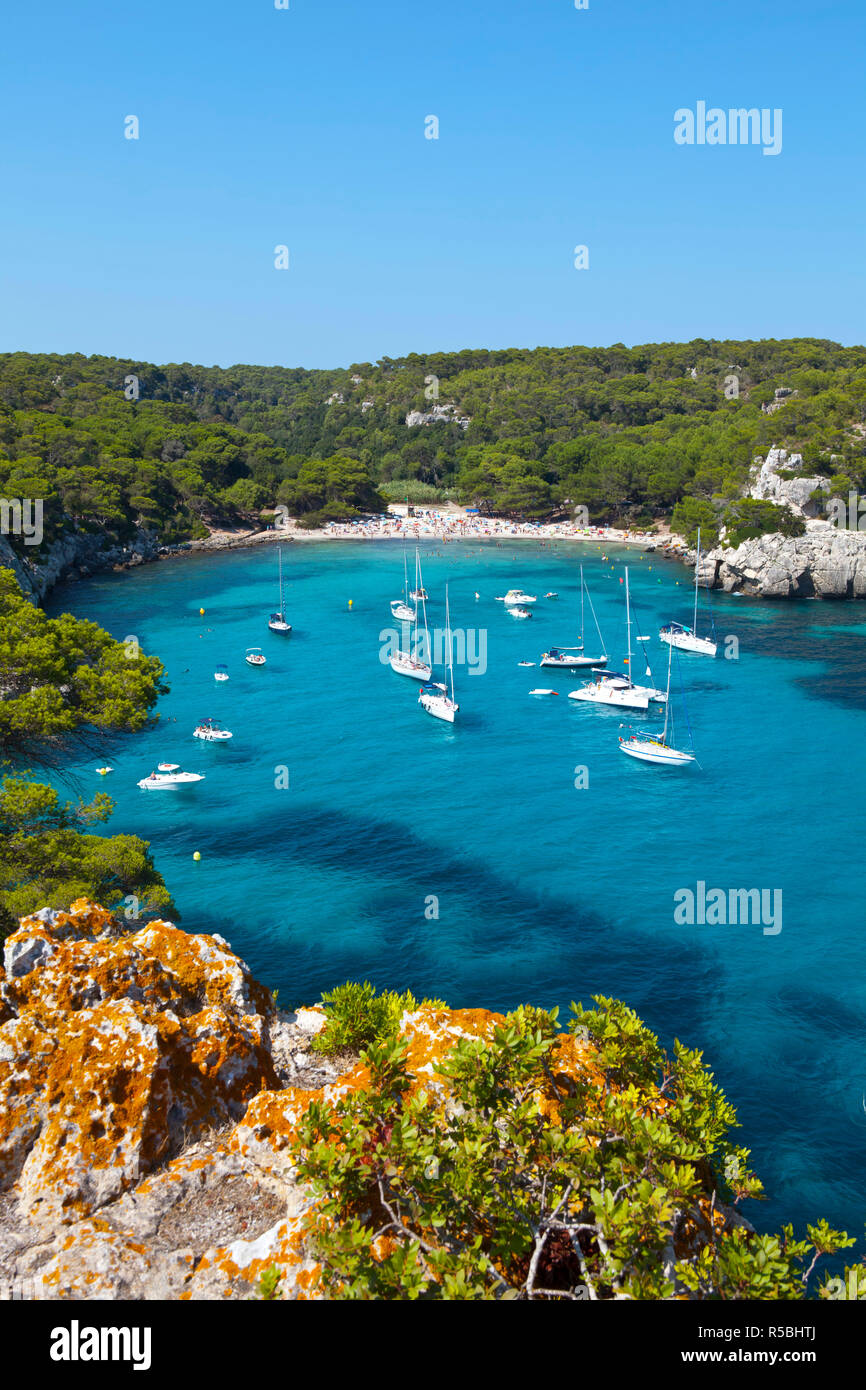 Elevated view over the beach of Cala Macarelleta, Menorca, Balearic ...