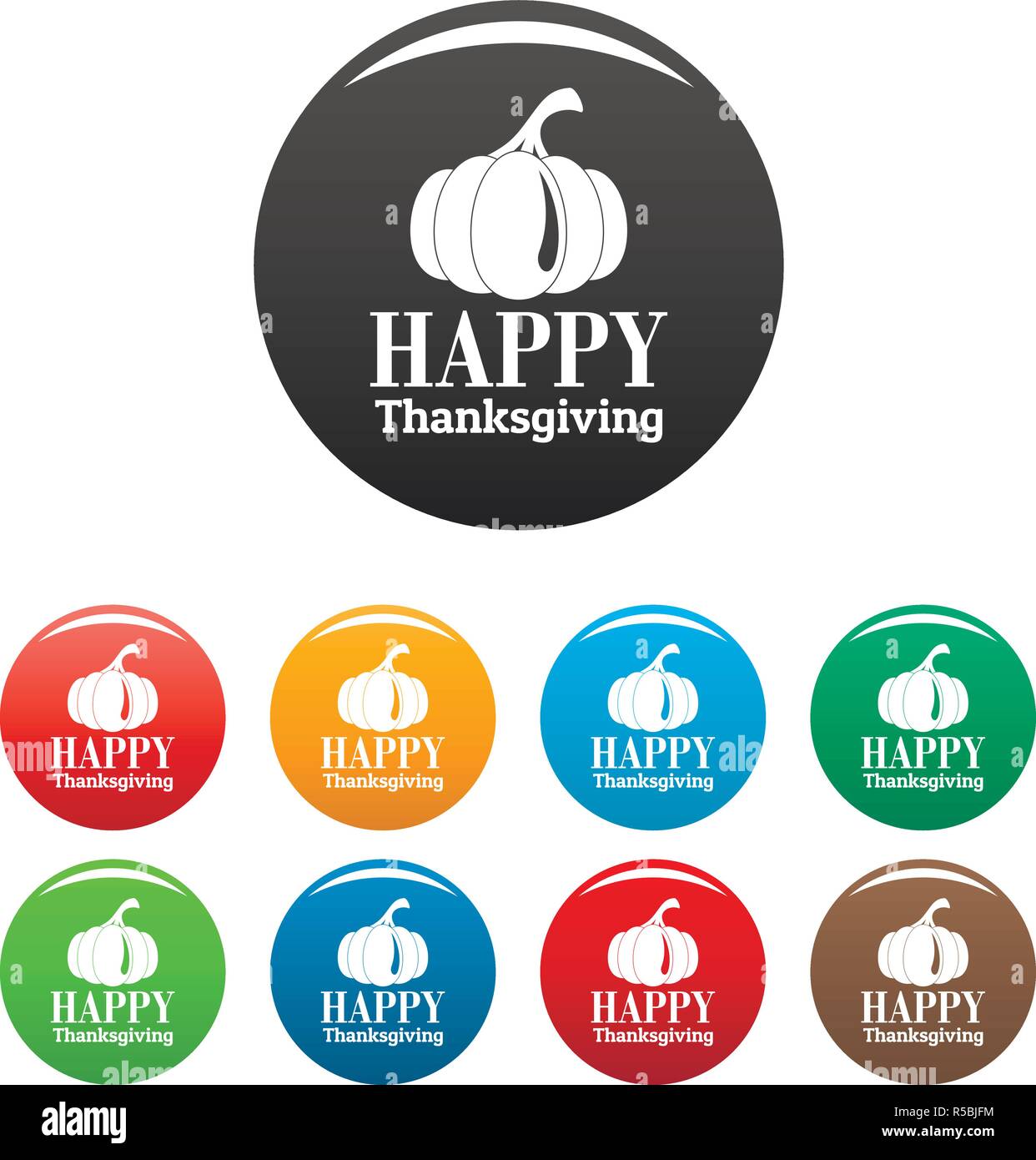 Pumpkin happy thanksgiving icons set 9 color vector isolated on white ...