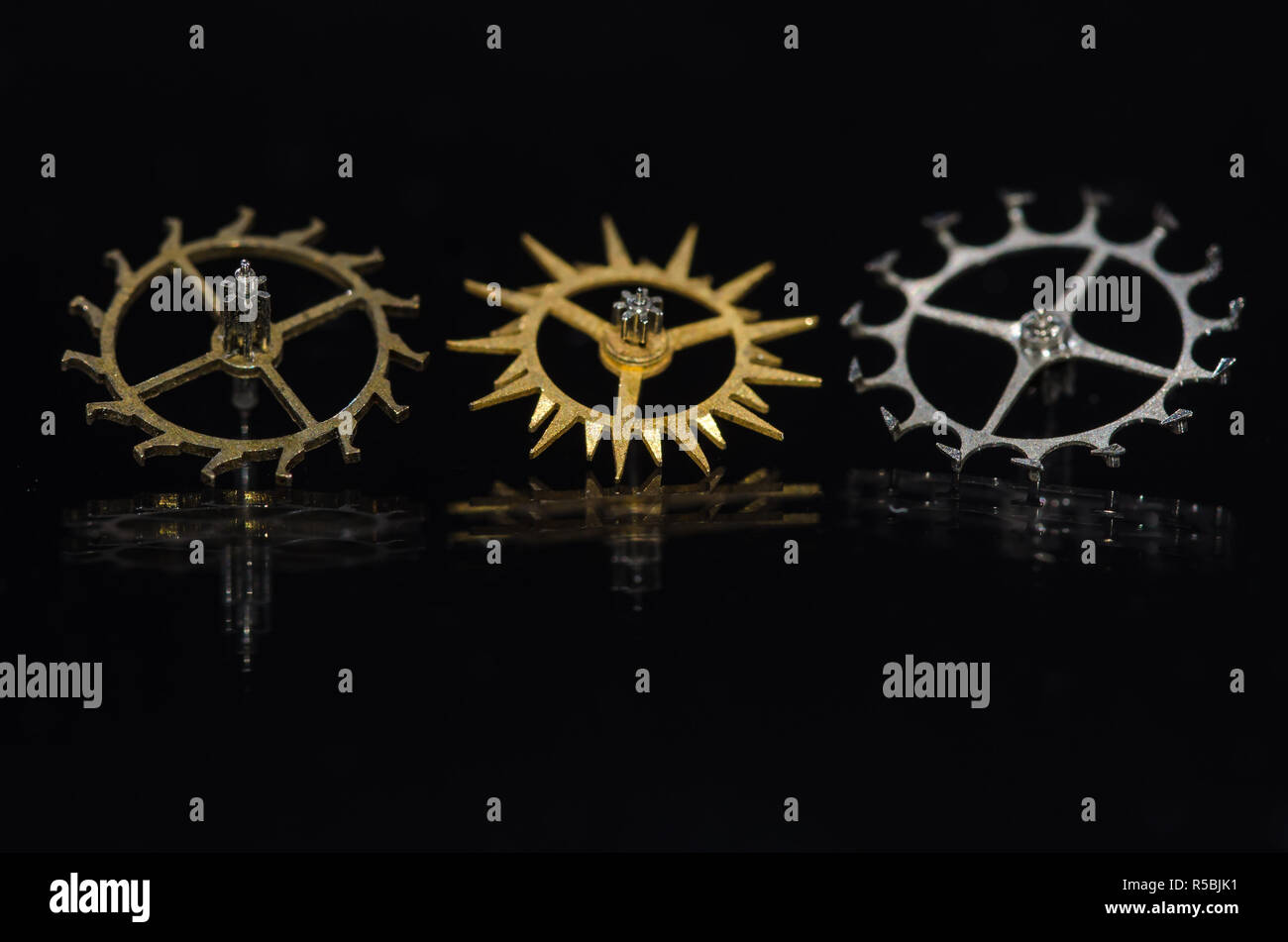 Watch Parts: Variety of Escape Wheels on Black Background Stock Photo ...