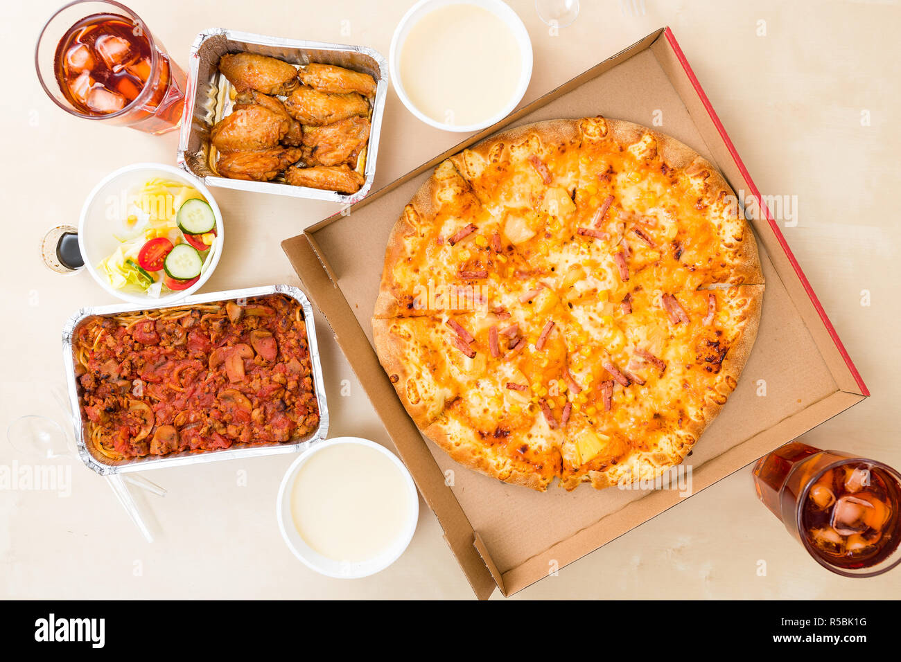 Top view of eating pizza take away Stock Photo - Alamy