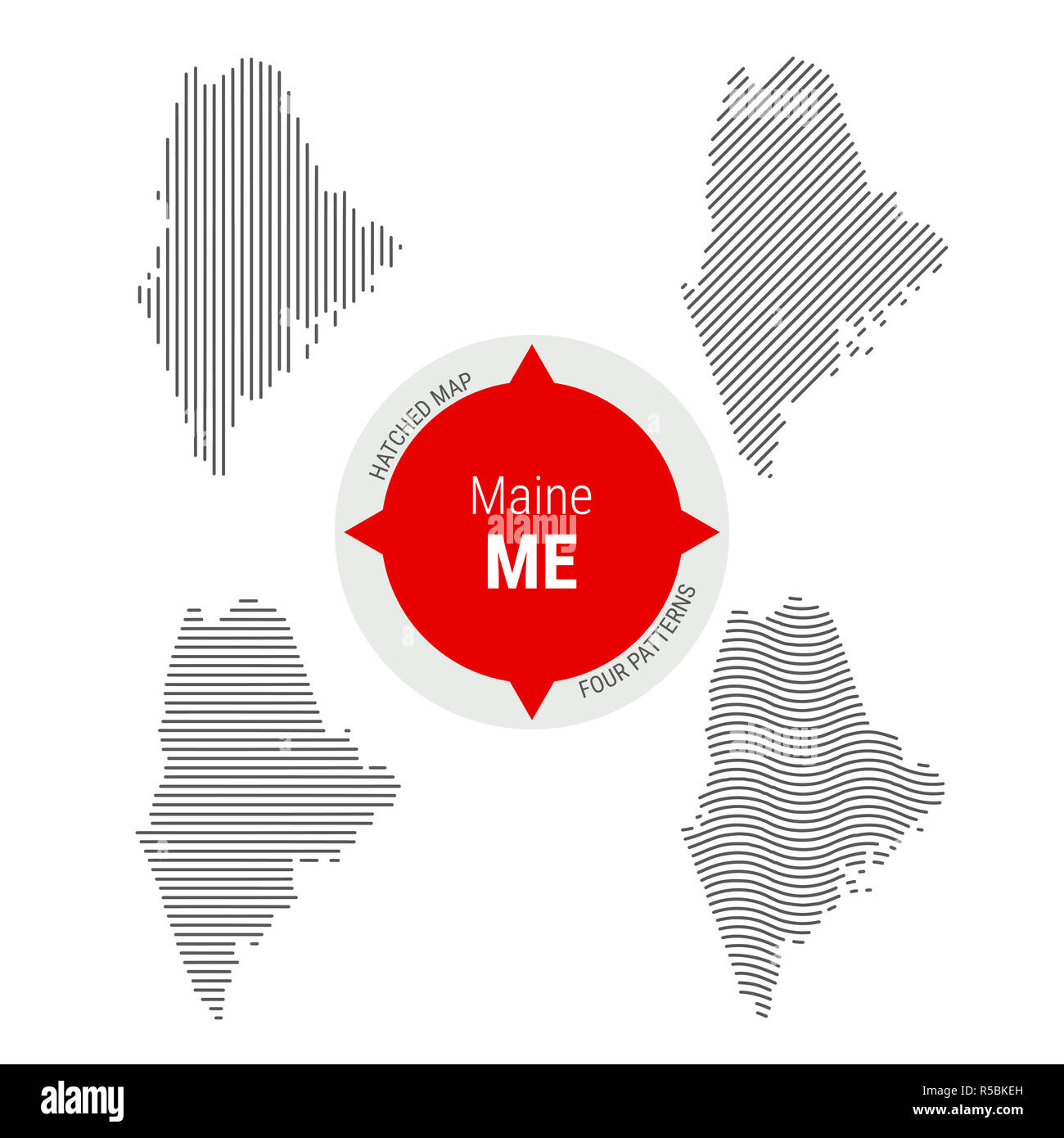 Hatched Pattern Map of Maine. Stylized Simple Silhouette of Maine. Four ...