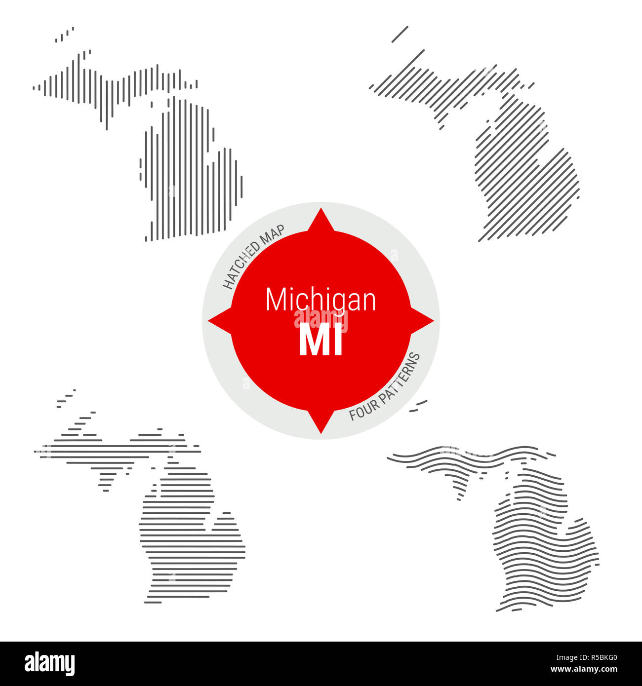 Hatched Pattern Map of Michigan. Stylized Simple Silhouette of Michigan ...