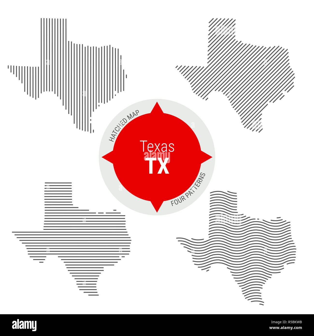Hatched Pattern Map of Texas. Stylized Simple Silhouette of Texas. Four ...