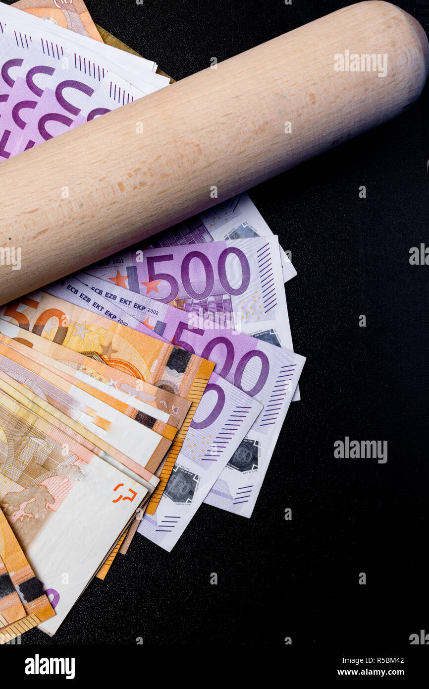 Baseball bat on euro cash money. Corruption concept Stock Photo - Alamy