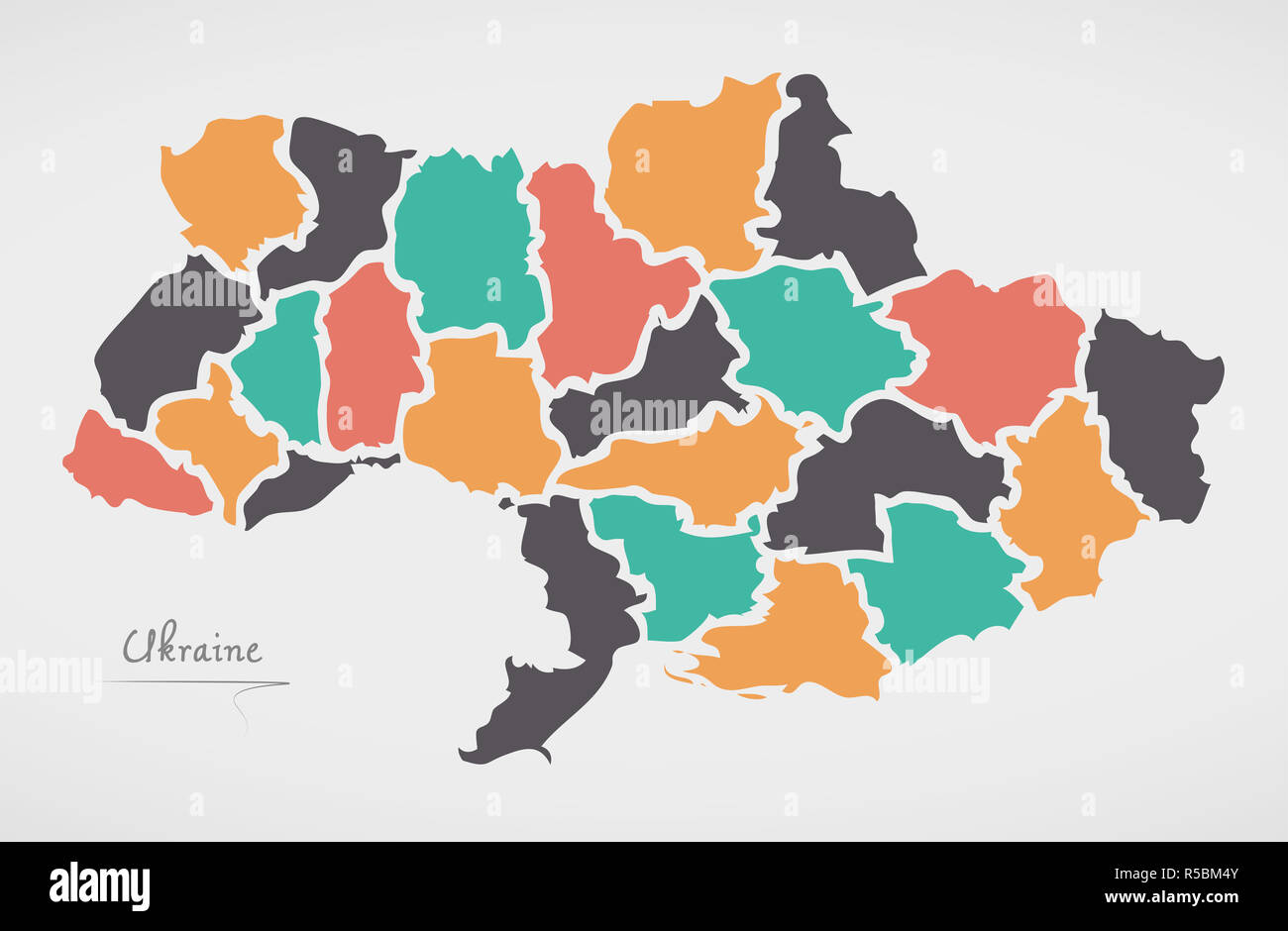 Ukraine Map with states and modern round shapes Stock Photo - Alamy