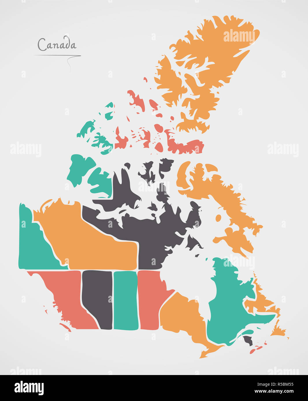 Canada Map with states and modern round shapes Stock Photo - Alamy
