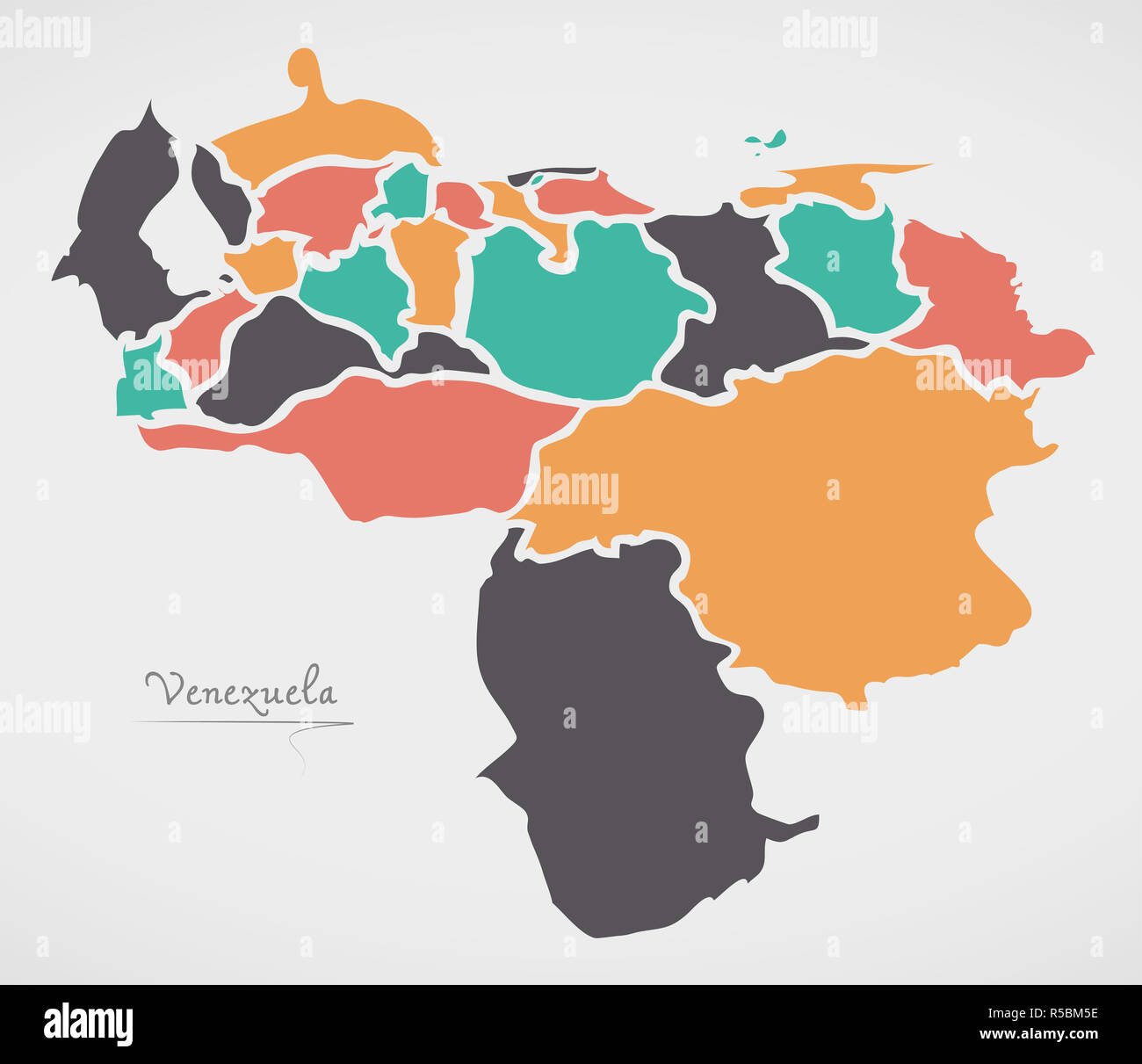 Venezuela Map with states and modern round shapes Stock Photo - Alamy