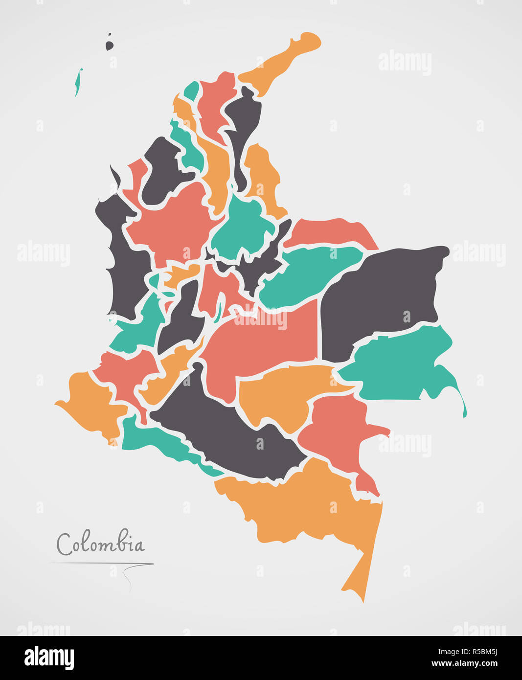 Colombia Map with states and modern round shapes Stock Photo - Alamy