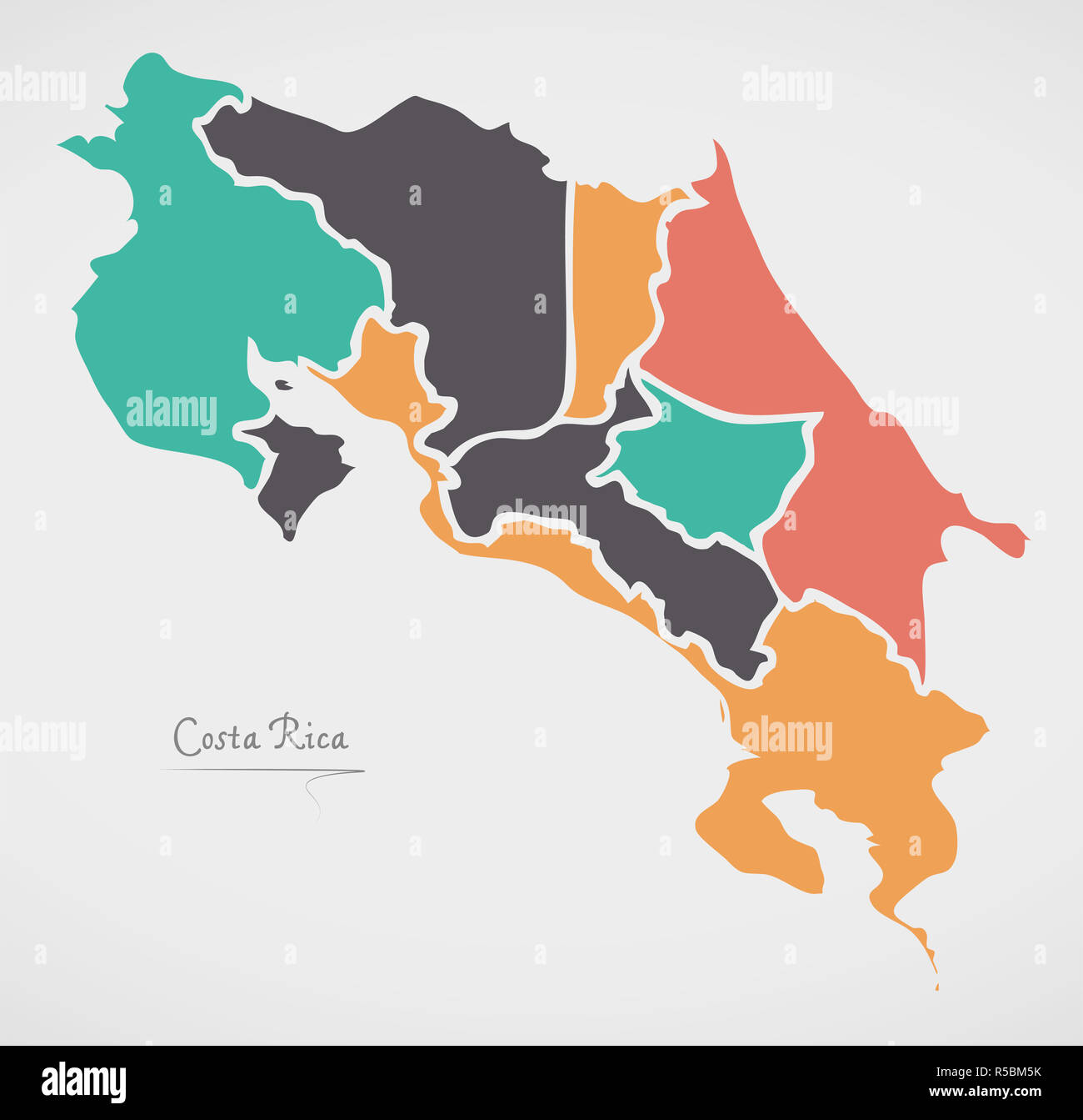 Costa Rica Map with states and modern round shapes Stock Photo - Alamy