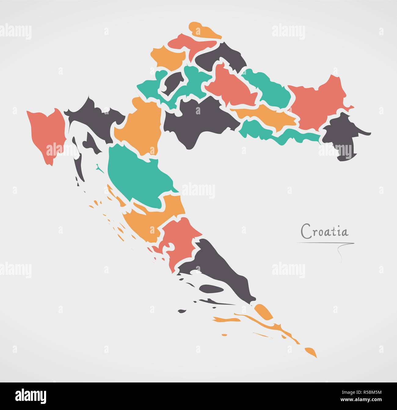 Croatia Map with states and modern round shapes Stock Photo - Alamy
