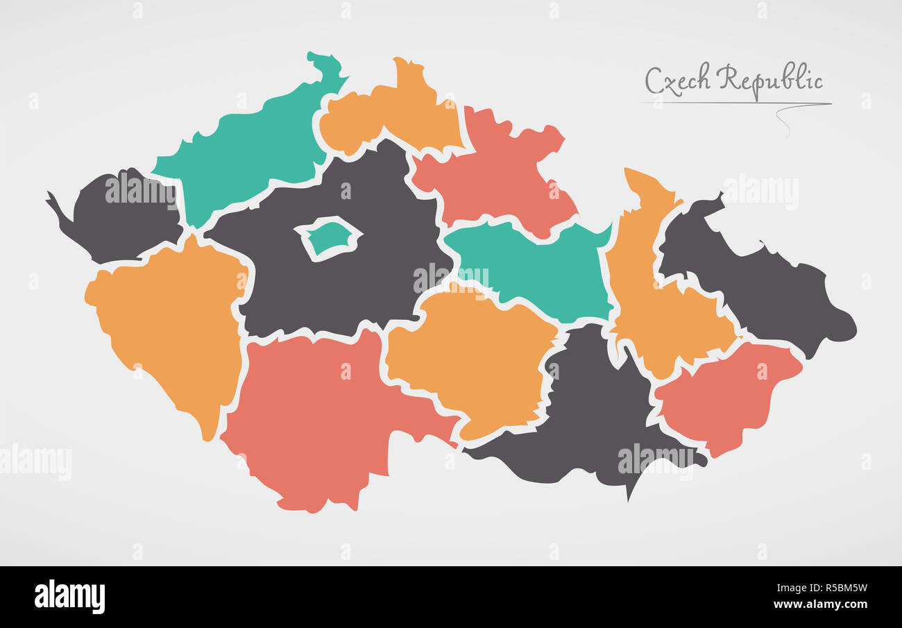 Czech Republic Map with states and modern round shapes Stock Photo - Alamy