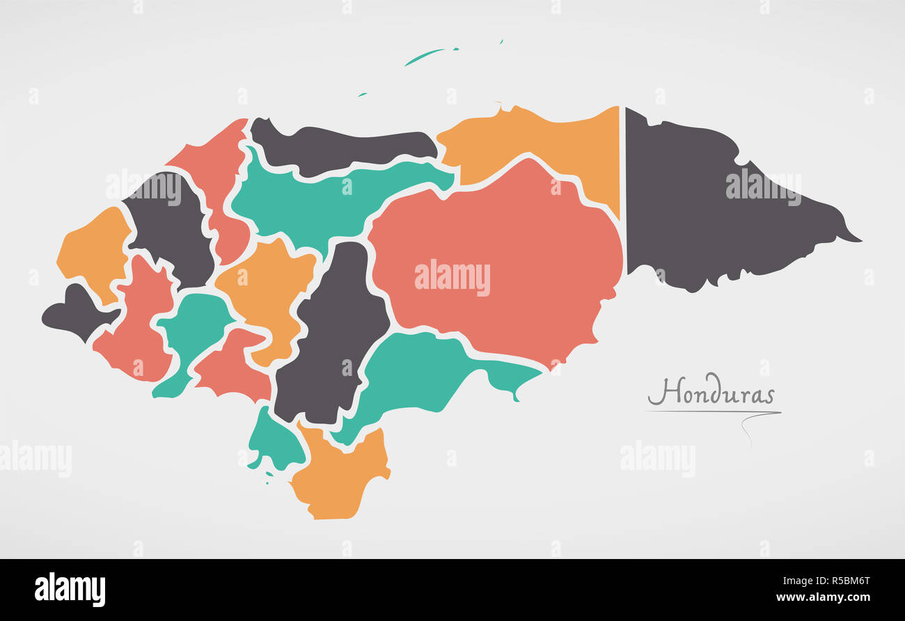 Honduras Map with states and modern round shapes Stock Photo - Alamy
