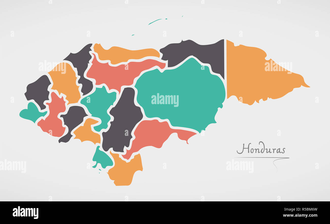 Honduras Map with states and modern round shapes Stock Photo - Alamy