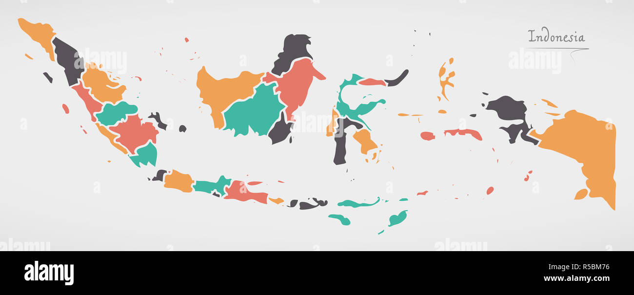 Indonesia Map with states and modern round shapes Stock Photo - Alamy