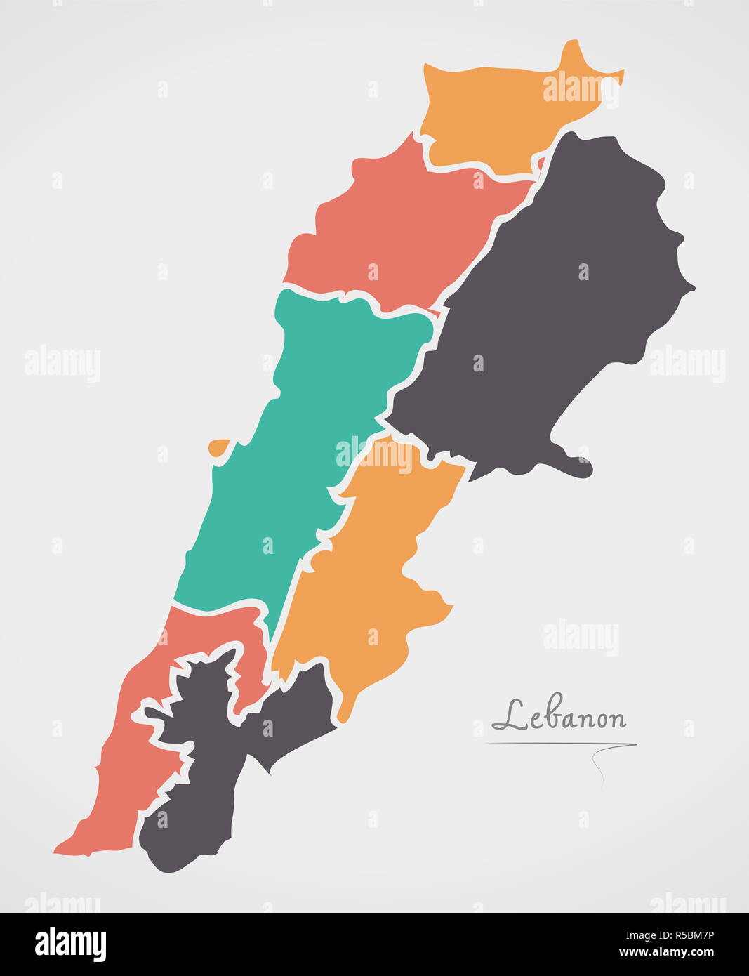 Lebanon Map with states and modern round shapes Stock Photo - Alamy