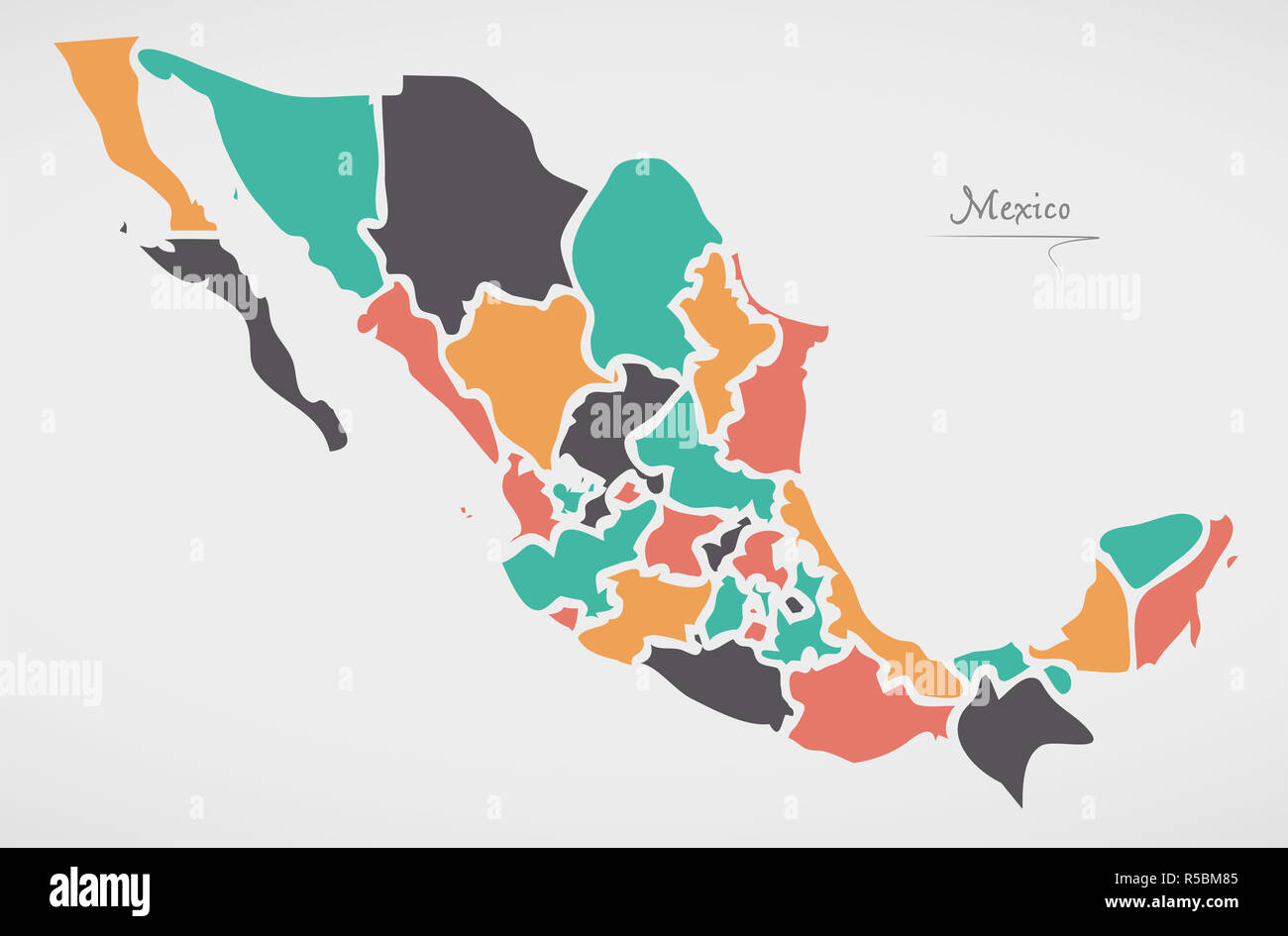 Mexican Map with states and modern round shapes Stock Photo - Alamy