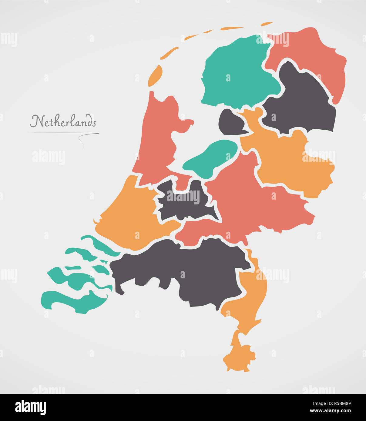 Netherlands Map with states and modern round shapes Stock Photo - Alamy