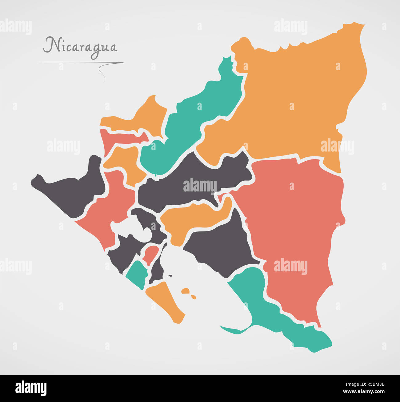 Nicaragua Map with states and modern round shapes Stock Photo - Alamy