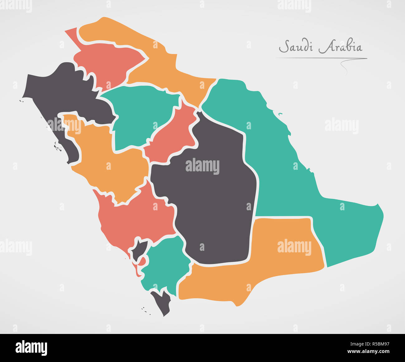 Saudi Arabia Map with states and modern round shapes Stock Photo - Alamy