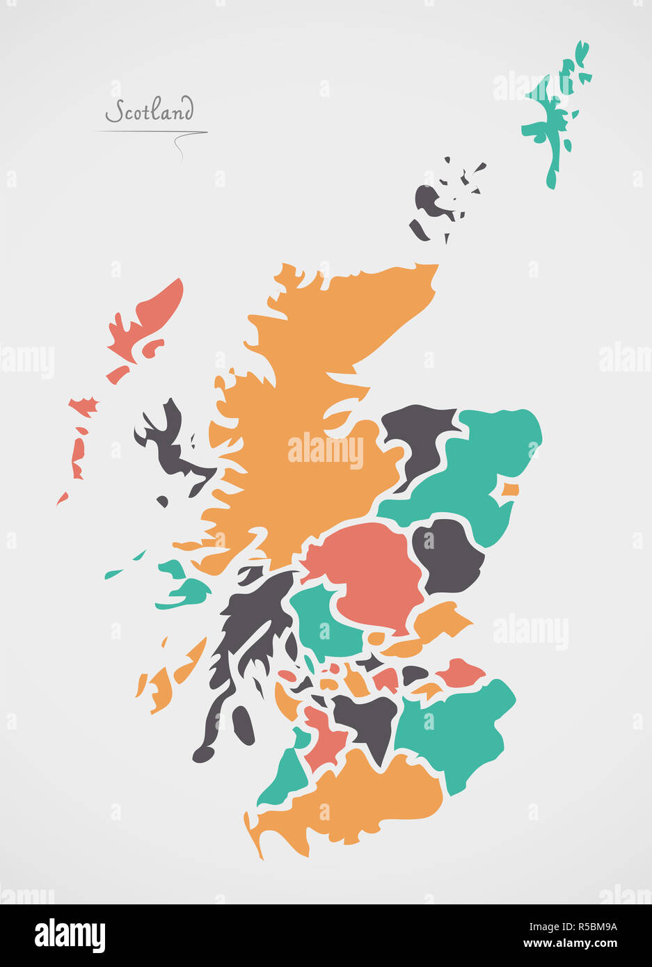 Scotland Map with states and modern round shapes Stock Photo - Alamy