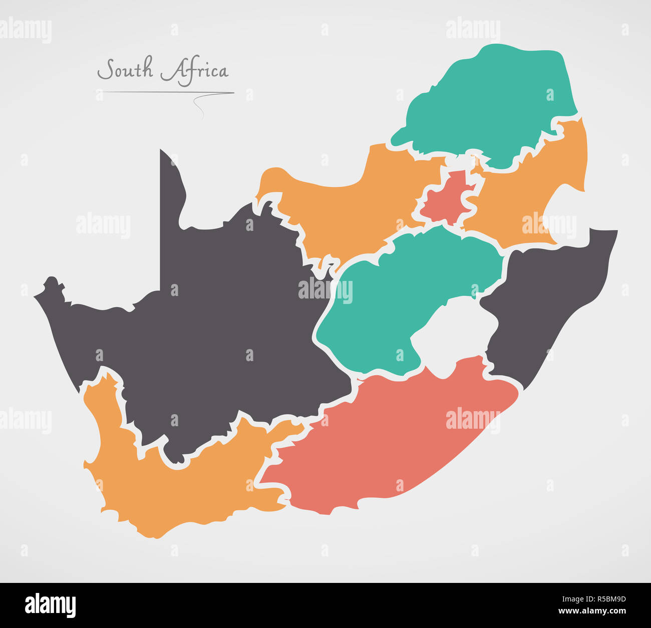 South Africa Map with states and modern round shapes Stock Photo - Alamy