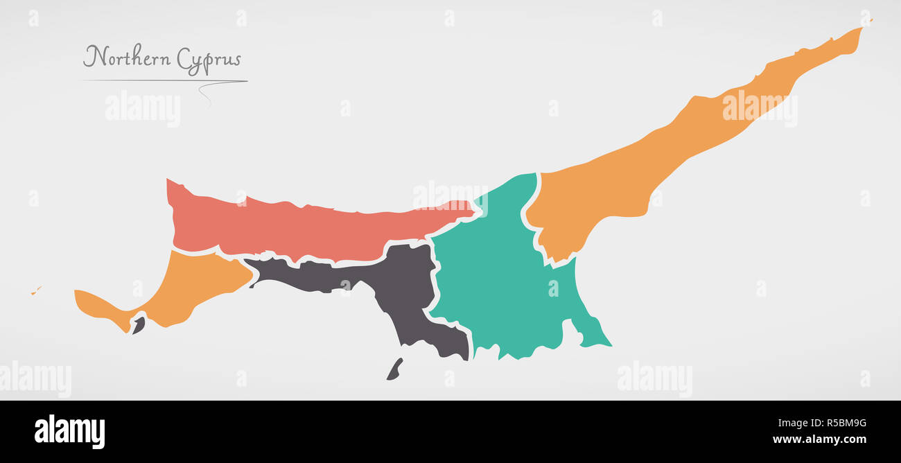 Northern Cyprus Map with states and modern round shapes Stock Photo - Alamy