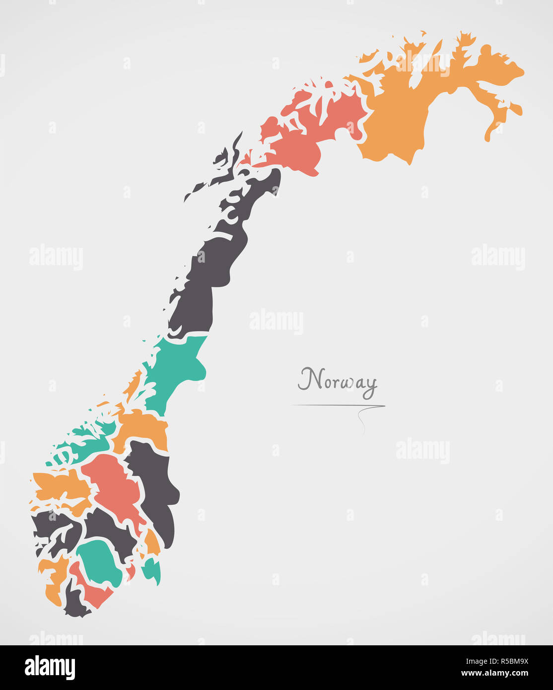 Norway Map with states and modern round shapes Stock Photo - Alamy