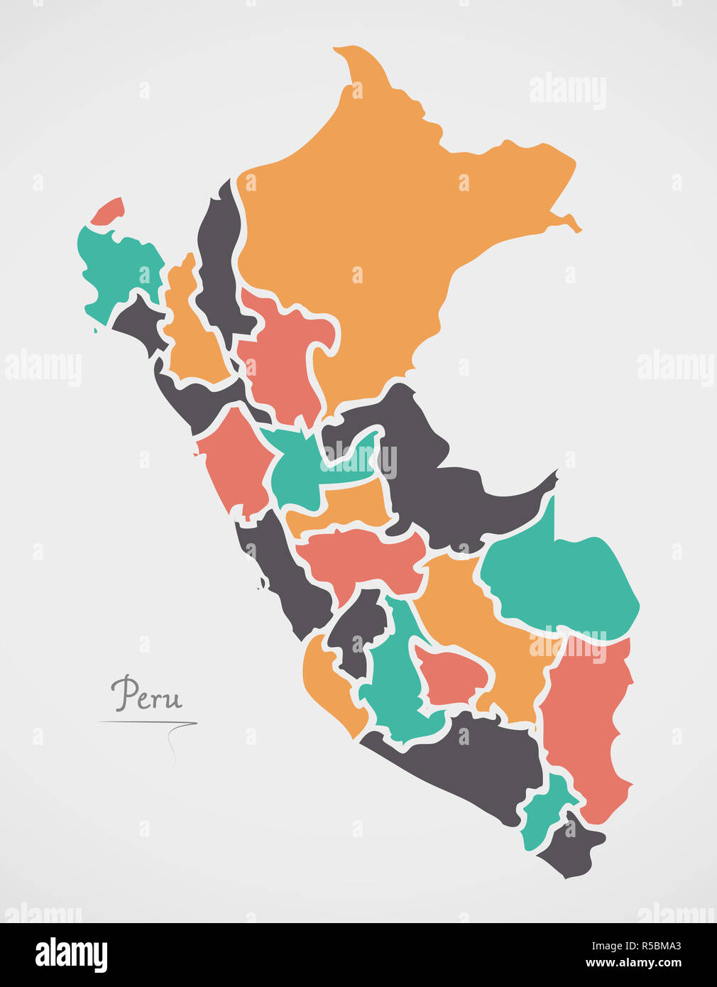 Peru Map with states and modern round shapes Stock Photo - Alamy
