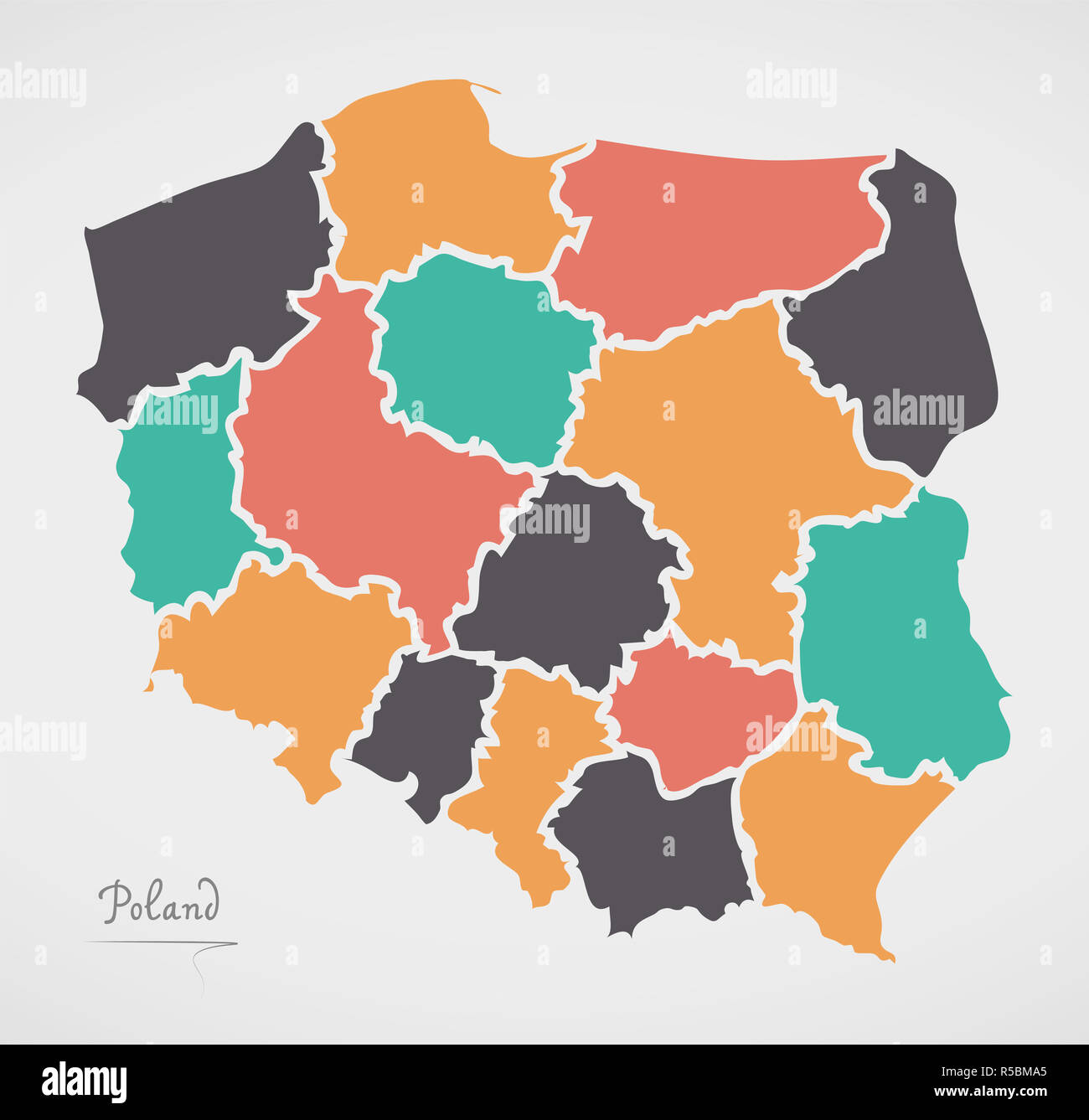 Poland Map with states and modern round shapes Stock Photo - Alamy
