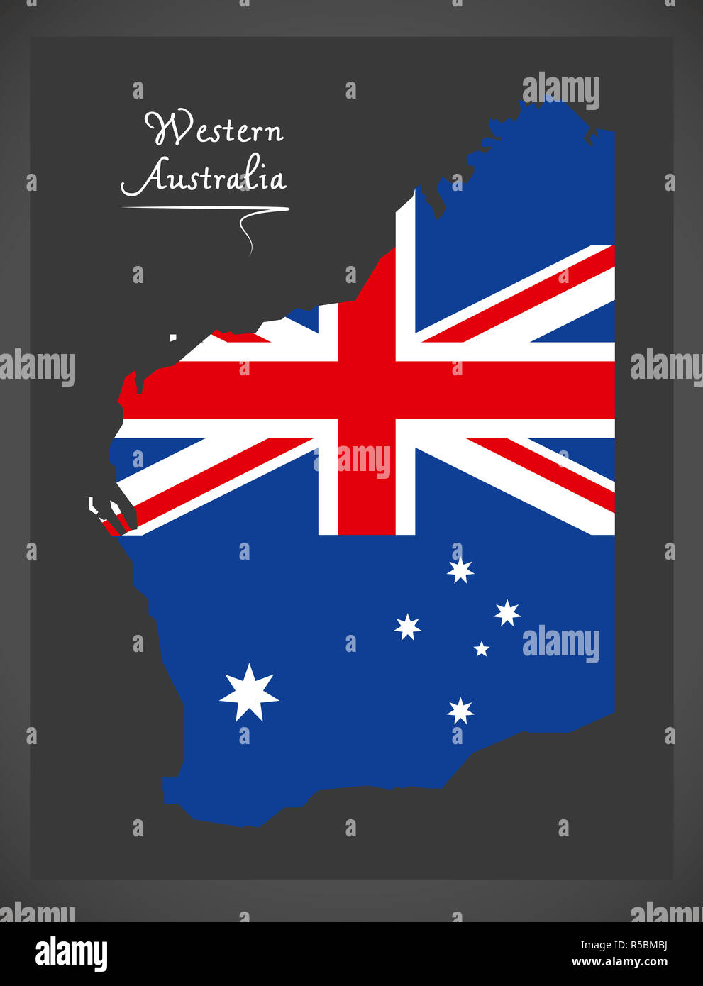 Western Australia map with Australian national flag illustration Stock ...