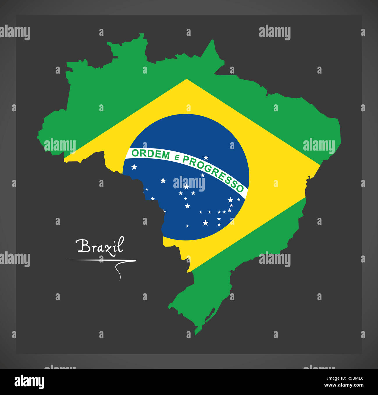 Brazil map with Brazilian national flag illustration Stock Photo - Alamy