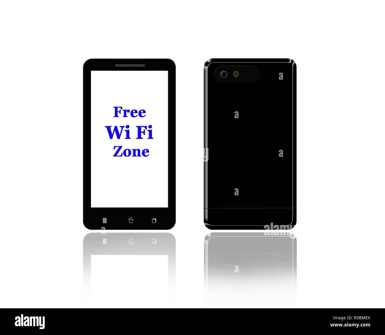 Sign free wi-fi. Phone with inscription about free Wi-Fi. Front and ...