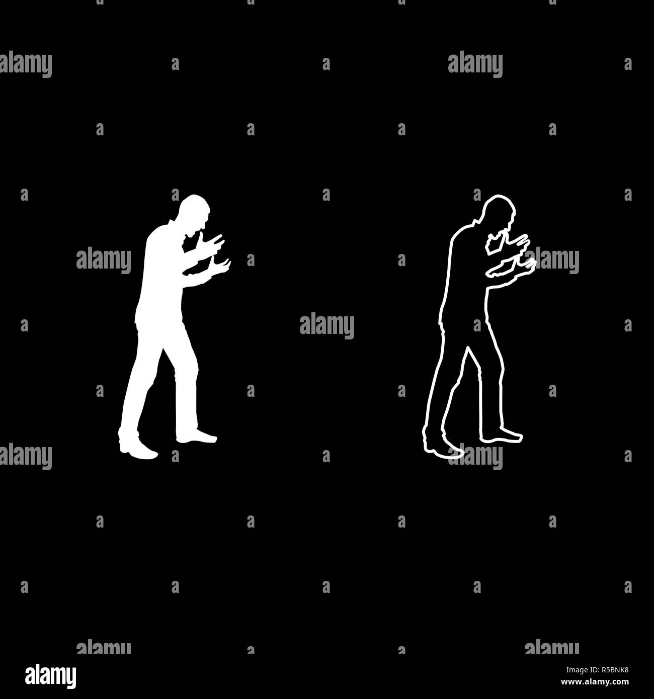 Man screaming in anger silhouette concept conflict icon set white color ...