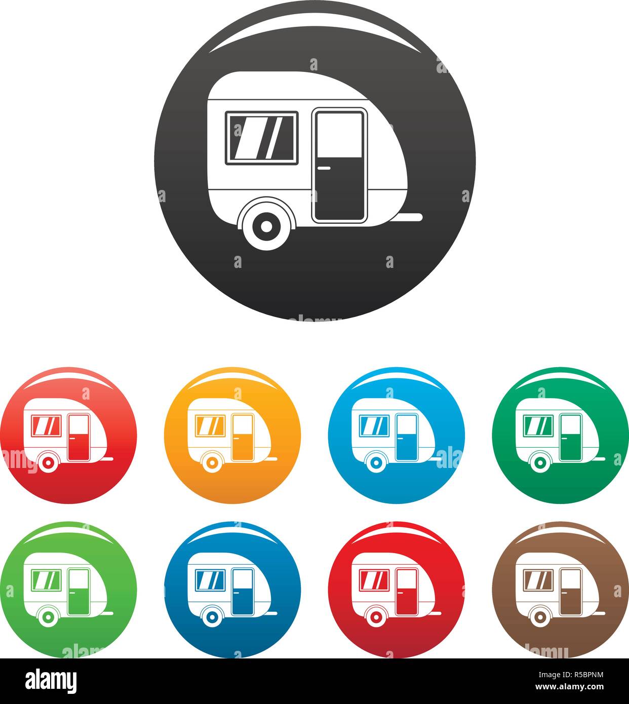Travel trailer icons set 9 color vector isolated on white for any ...
