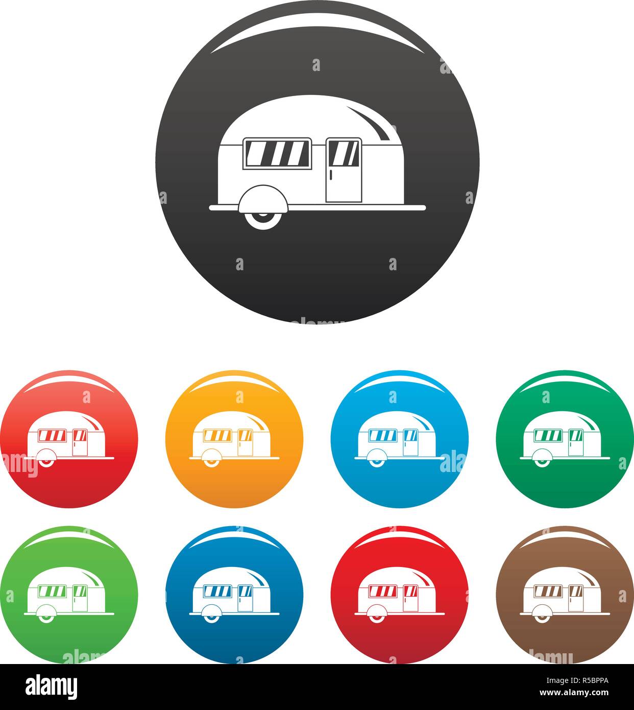 Camp trailer icons set 9 color vector isolated on white for any design ...