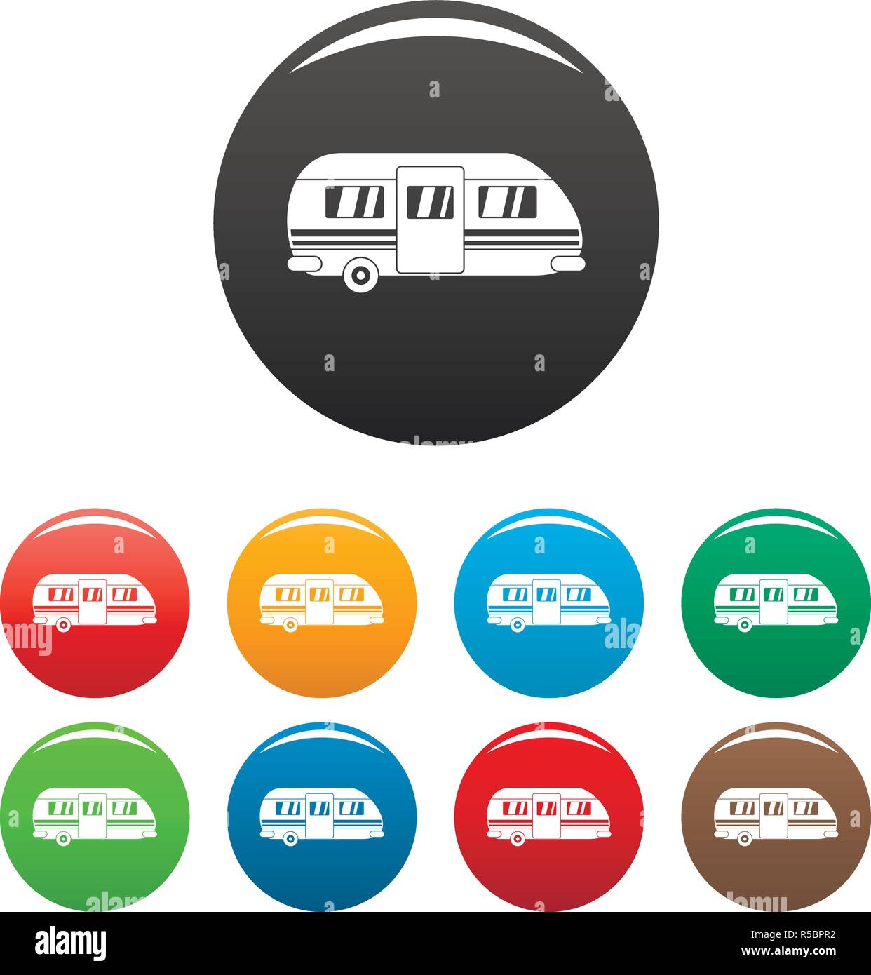 Summer camp trailer icons set 9 color vector isolated on white for any ...