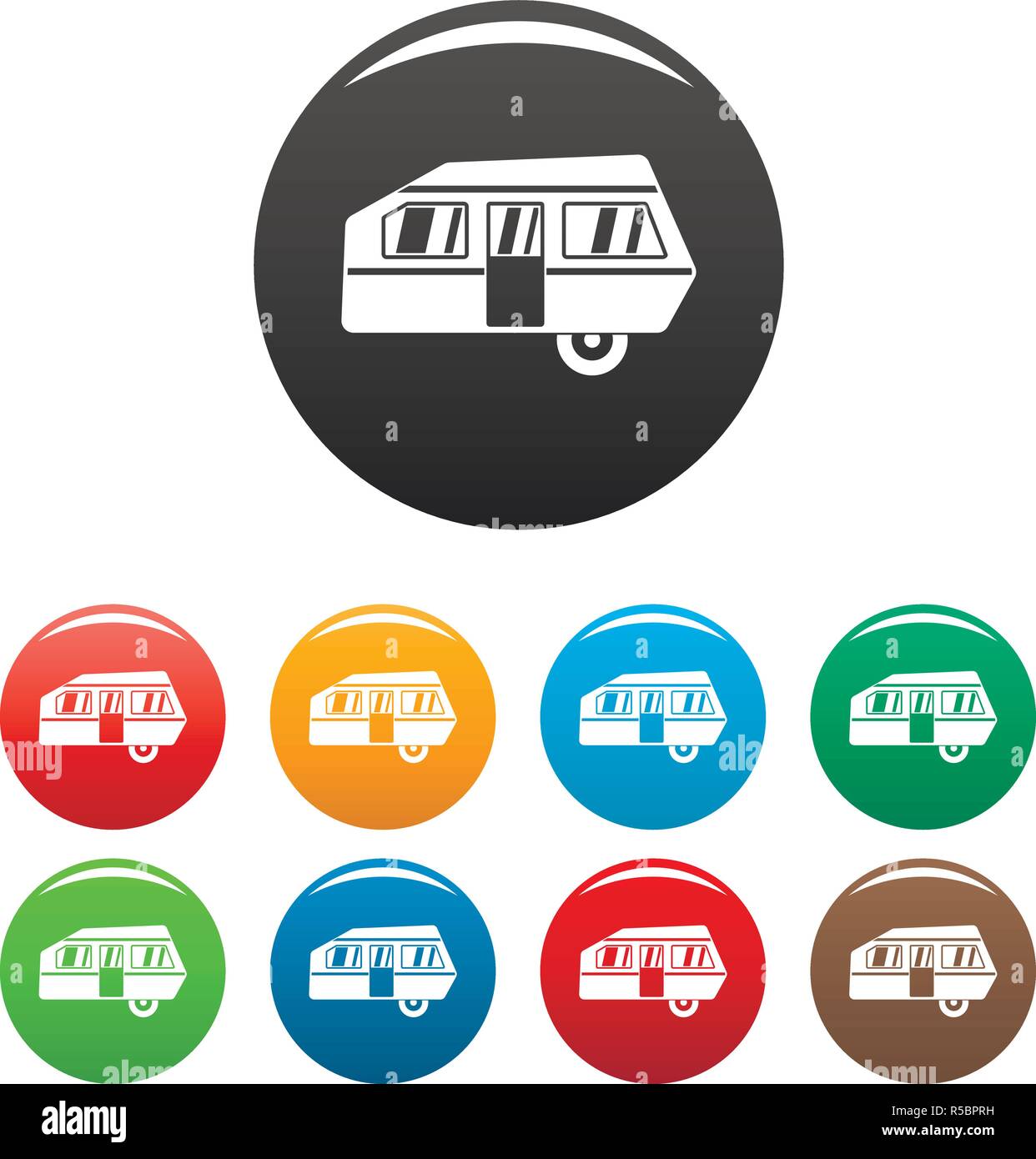 Modern camp trailer icons set 9 color vector isolated on white for any ...