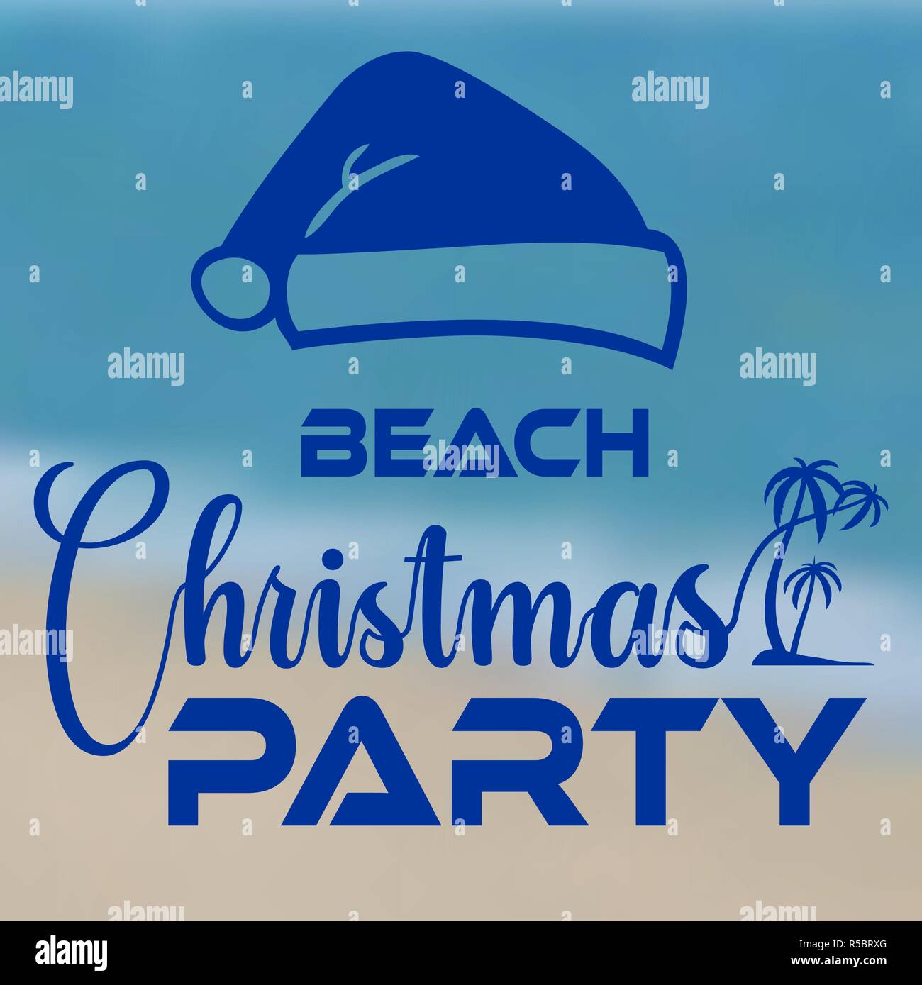 Christmas Party At The Beach Typography Icon Banner Seashore With Santa