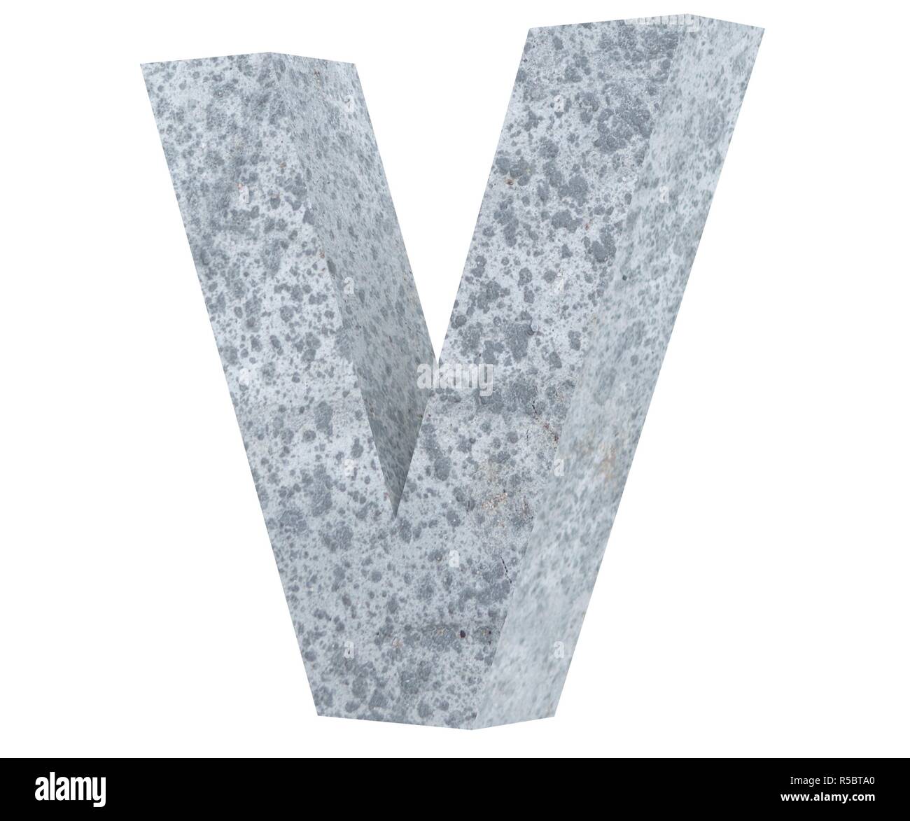 Concrete Capital Letter - V isolated on white background. 3D render ...