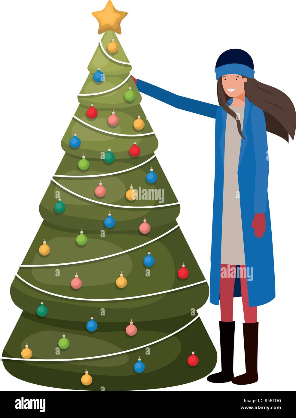 woman with christmas tree avatar character Stock Vector Image & Art - Alamy