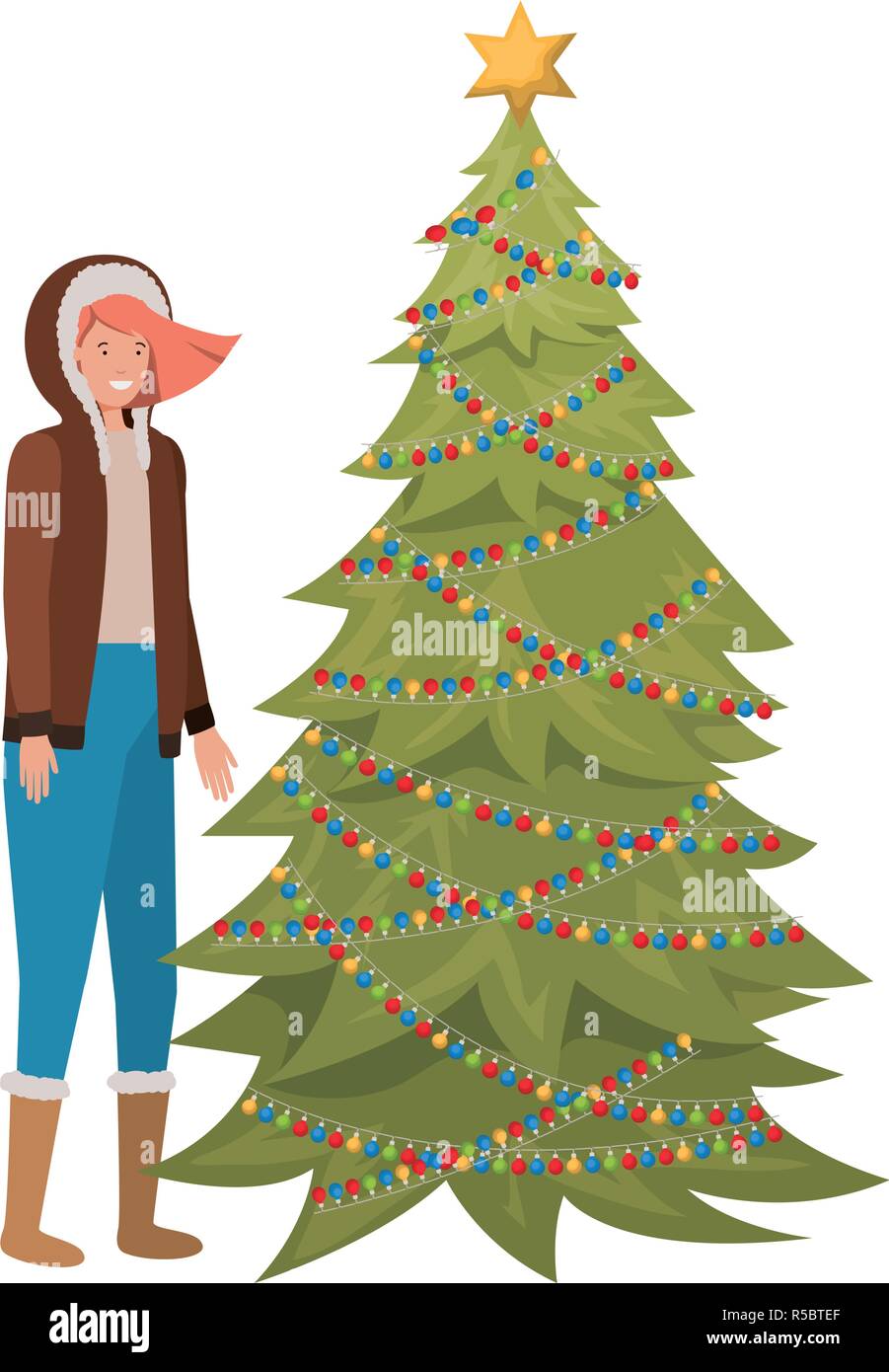 woman with christmas tree avatar character Stock Vector Image & Art - Alamy