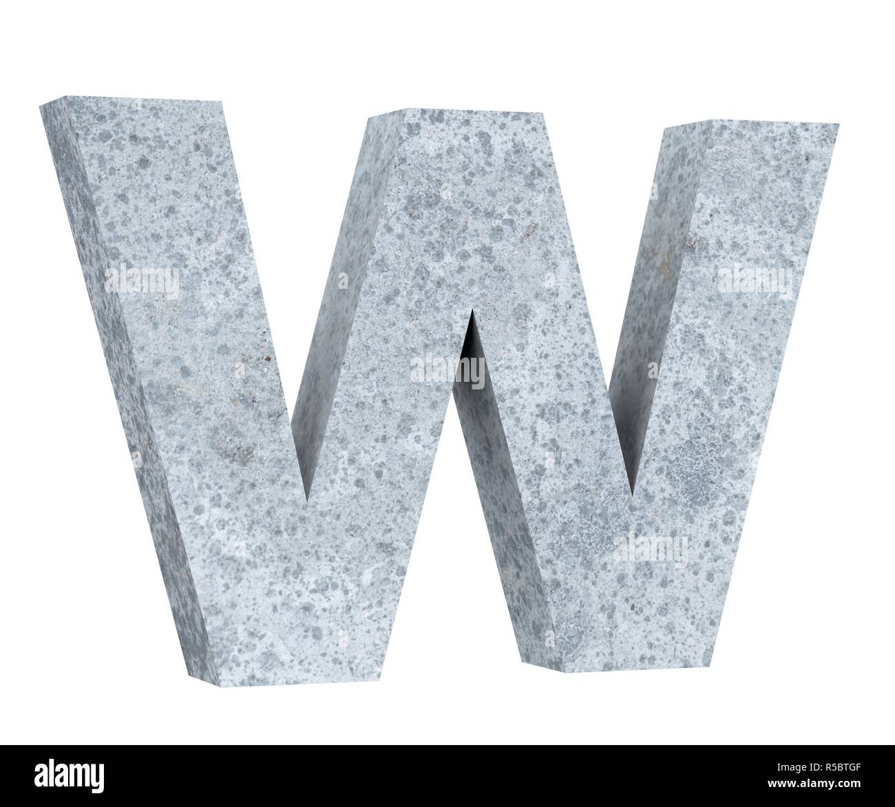 Concrete Capital Letter - W isolated on white background. 3D render ...