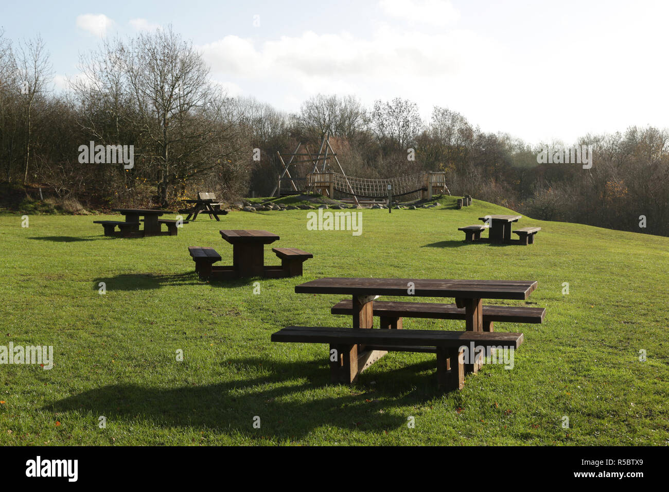 Picnic area and children`s play area at the Severn valley country park ...