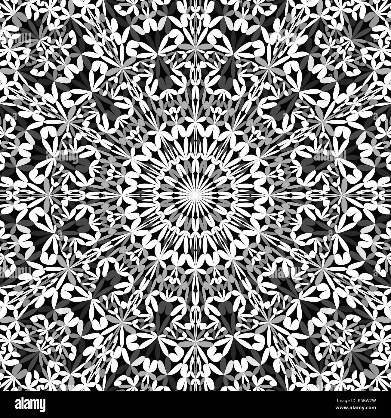 Grey botanical kaleidoscope mandala background - abstract vector ...