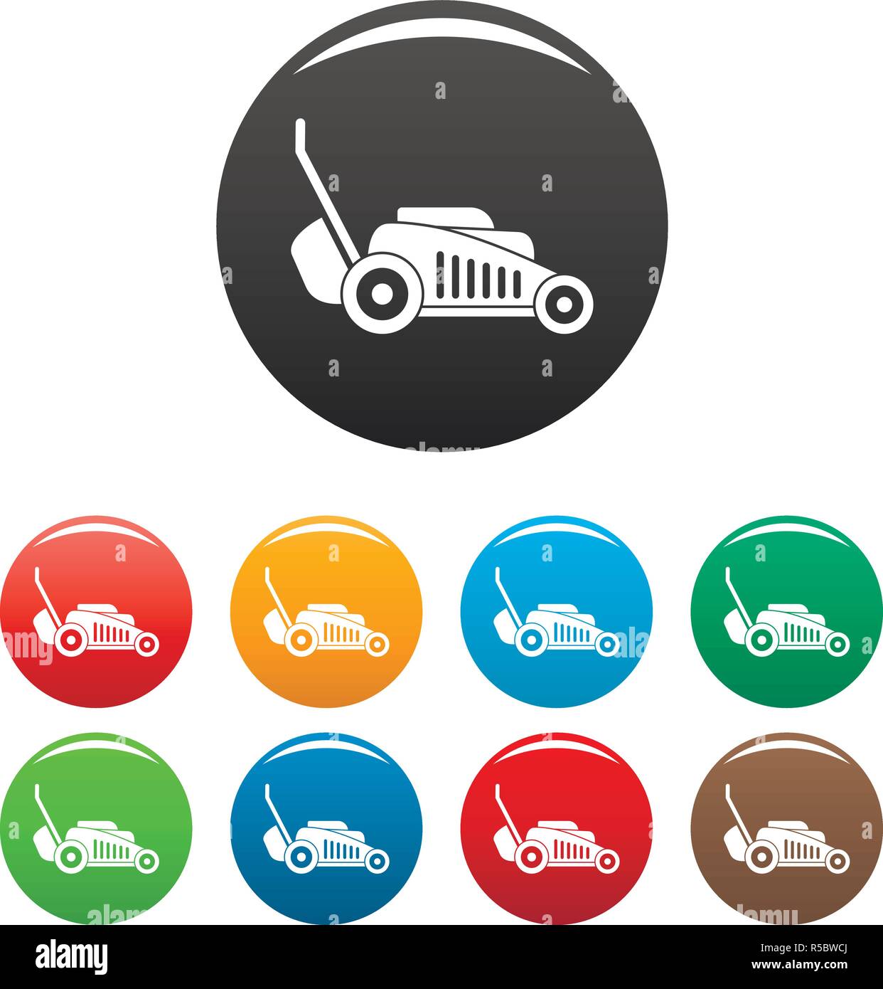 Grass cut machine icons set 9 color vector isolated on white for any ...