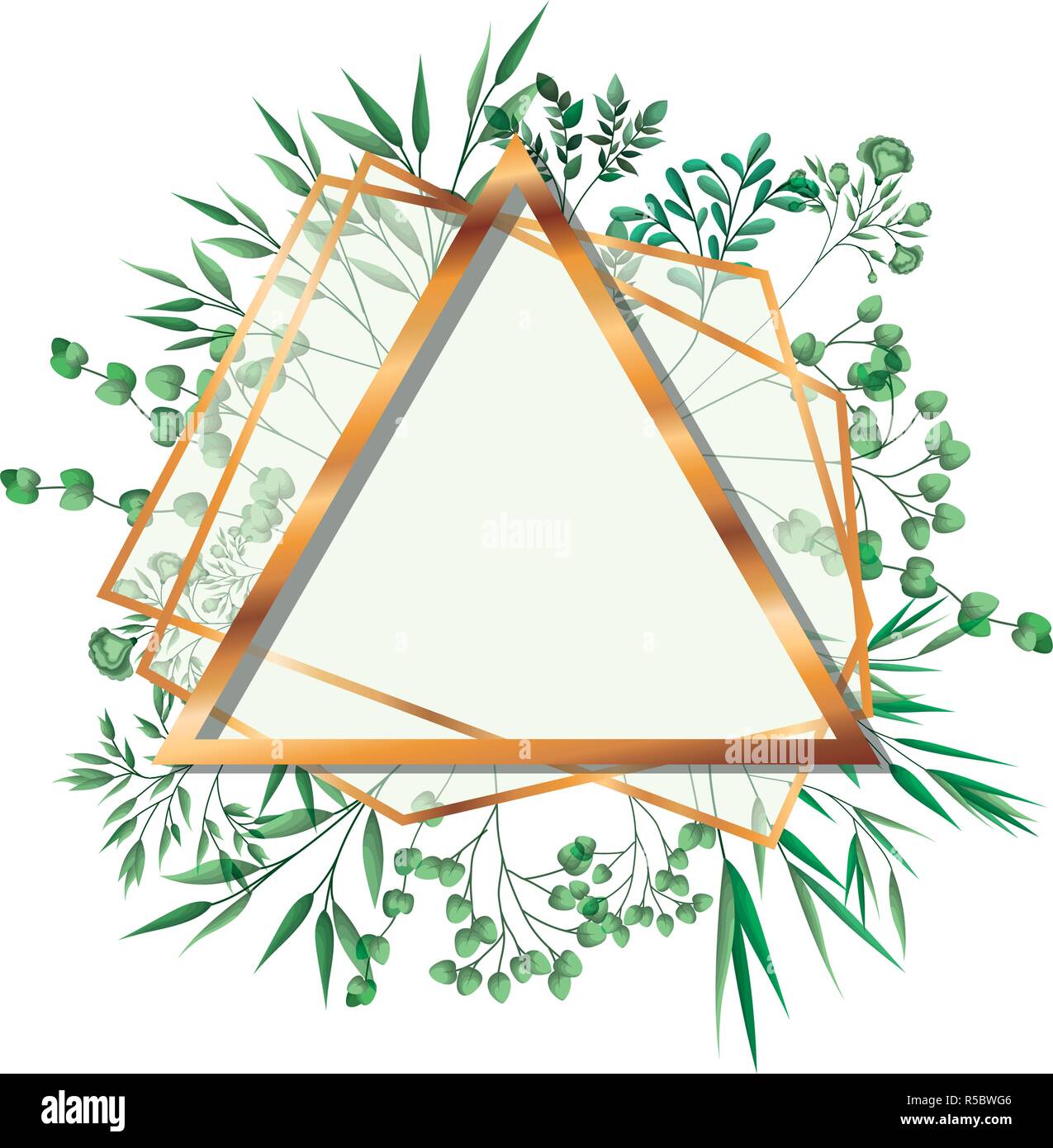 golden frame triangle with foliage isolated icon Stock Vector Image ...