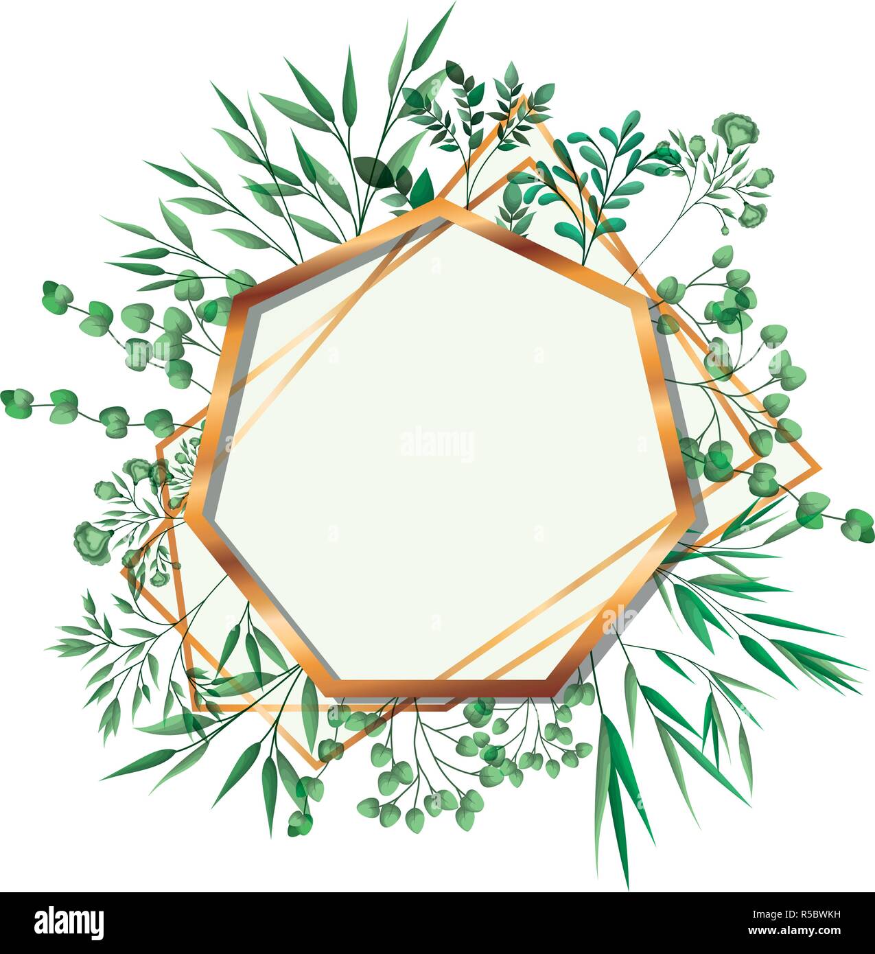 golden frame heptagon with foliage isolated icon Stock Vector Image ...