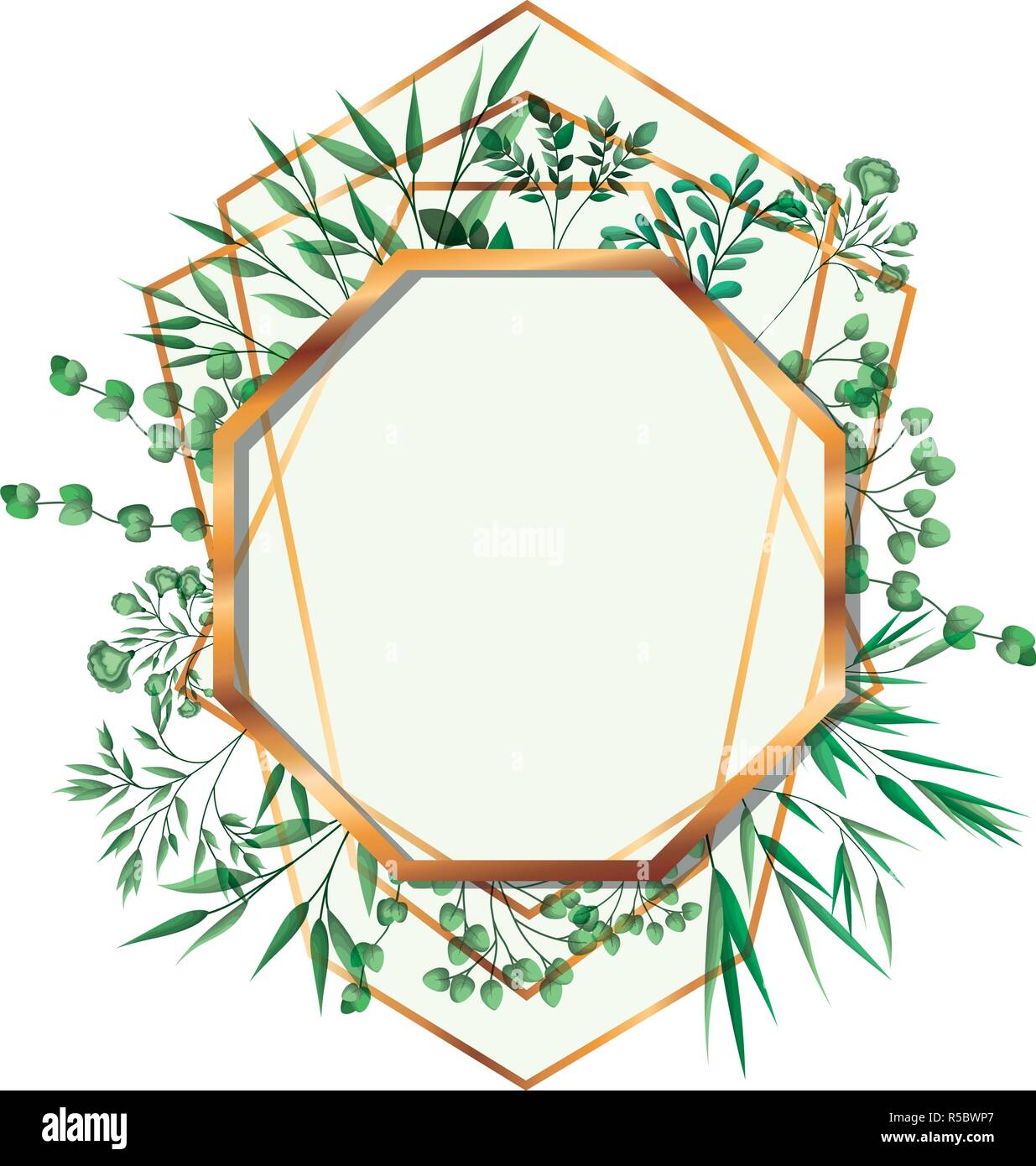 golden frame octagon with foliage isolated icon Stock Vector Image ...