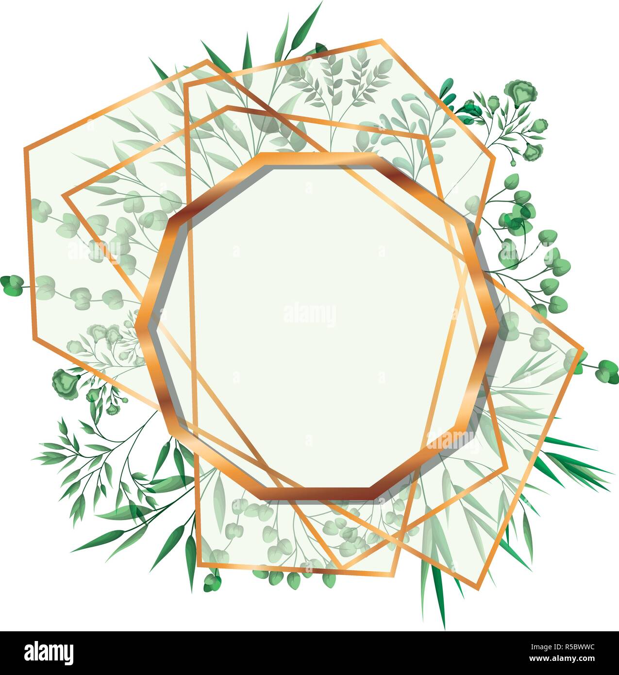 golden frame decagon with foliage isolated icon Stock Vector Image ...